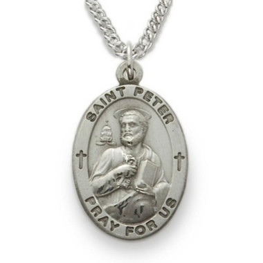 St. Peter Necklace - Sterling Silver Medal on 24" Stainless Chain ...
