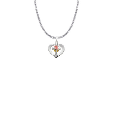 Heart Cross With Rose Necklace - Sterling Silver Pendant on 18 ...