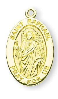 St. Raphael Medal With 14KT Jump Ring - Boxed - 14kt Gold 7/8" x 1/2 ...
