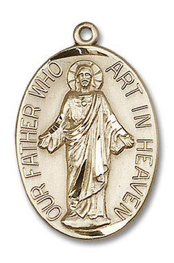 Our Father Medal - 14kt Gold 1 1/8" x 3/4" Oval Pendant (4216)
