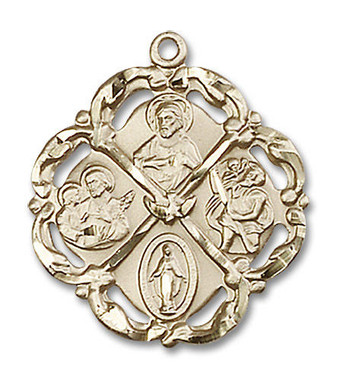 Cut Out Embellished 5-Way Medal - 14kt Gold 1" x 7/8" Pendant (5446)