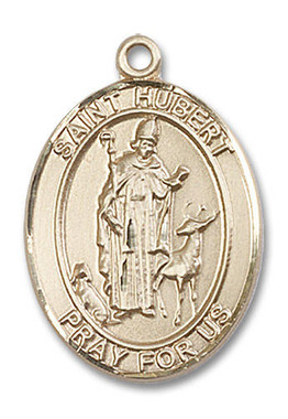 St. Hubert of Liege Medal - 14kt Gold Oval Pendant (3 Sizes)