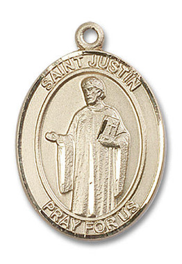 St. Justin Medal - 14kt Gold Oval Pendant (3 Sizes)