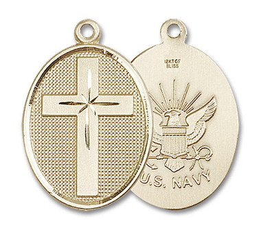 Large Navy Cross Medal - 14kt Gold 1 1/8" x 3/4" Oval Pendant (0783)