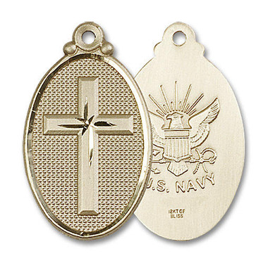 Large Navy Cross Medal - 14kt Gold 1 1/8" x 5/8" Oval Pendant (4145Y)