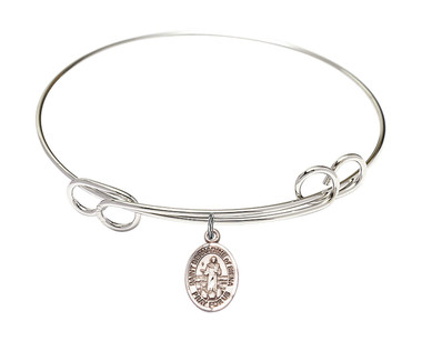 St Bernadine of Sienna Double Loop Bangle Bracelet - Sterling Silver Charm (9387SS)