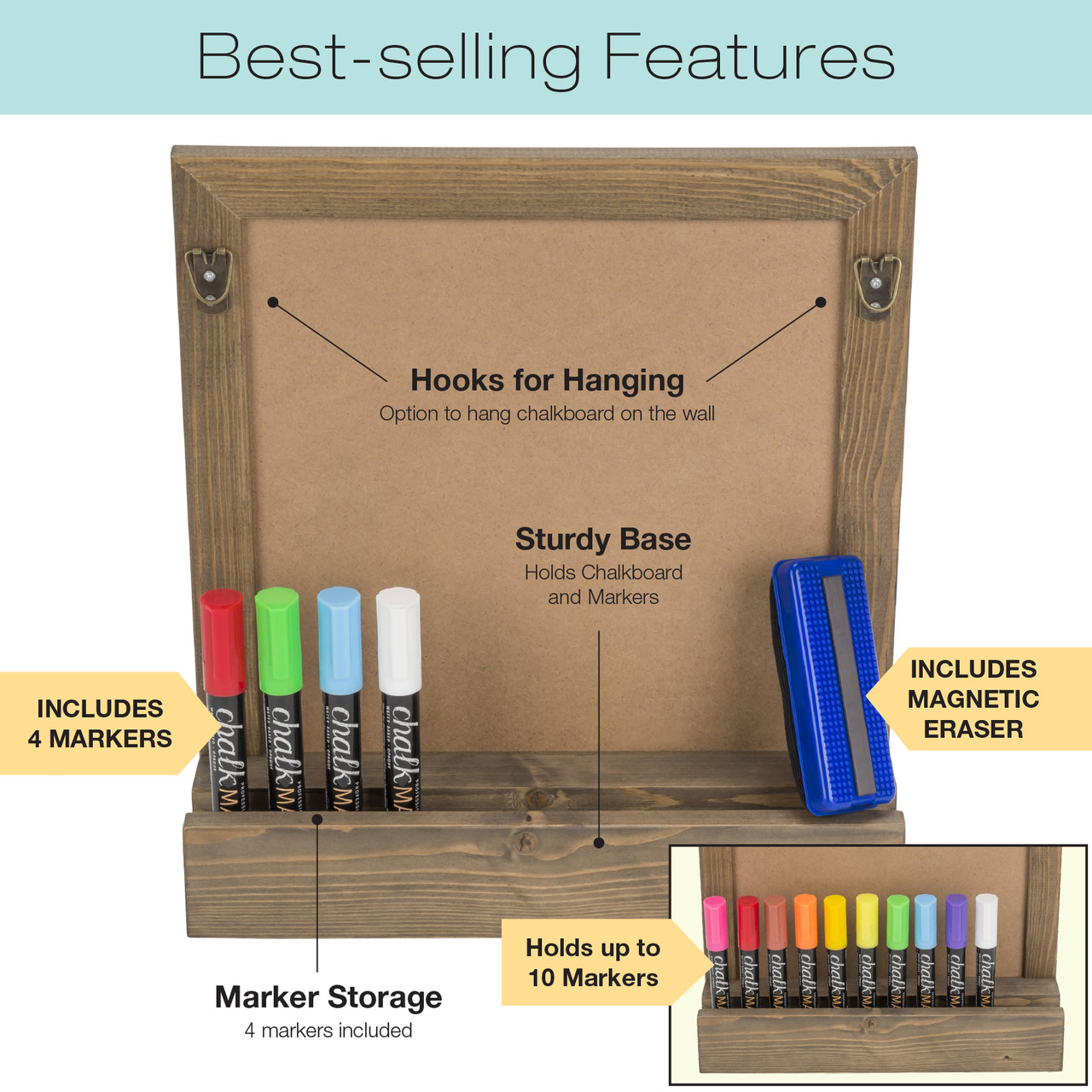 Vintage Rustic Wood Tabletop Chalkboard: Includes 4 Liquid Chalk ...