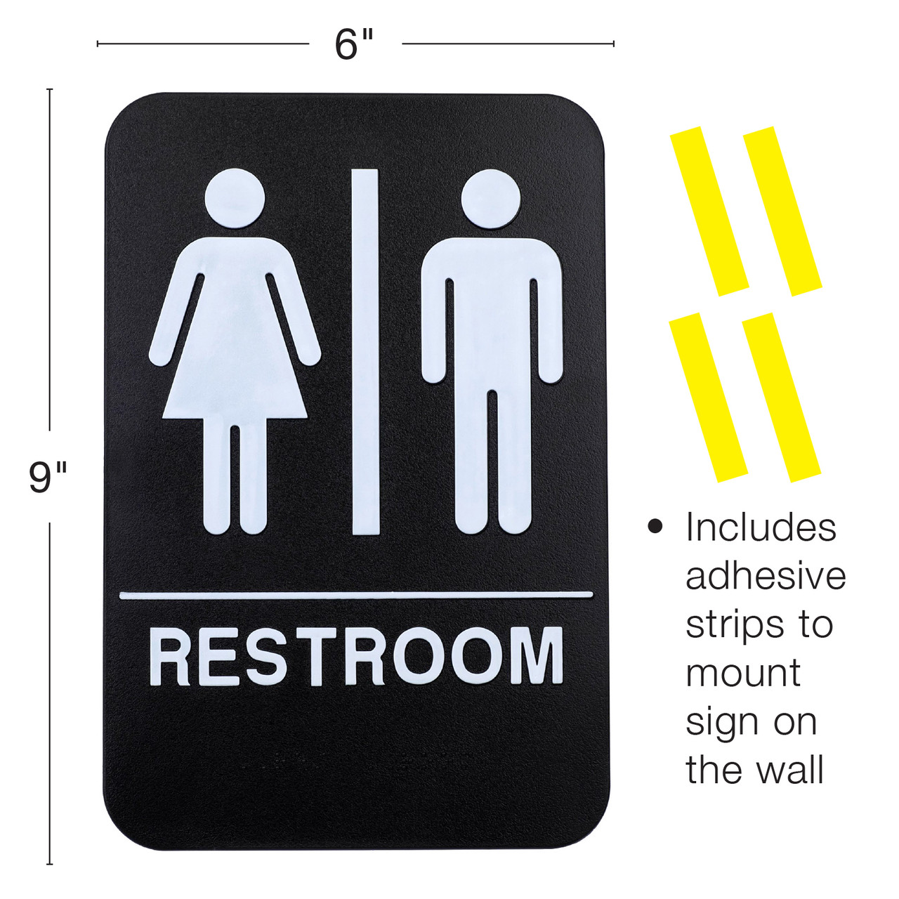 Plastic Restroom Sign: With Braille (ADA Compliant)- 6"x9" Pack of 3 ...