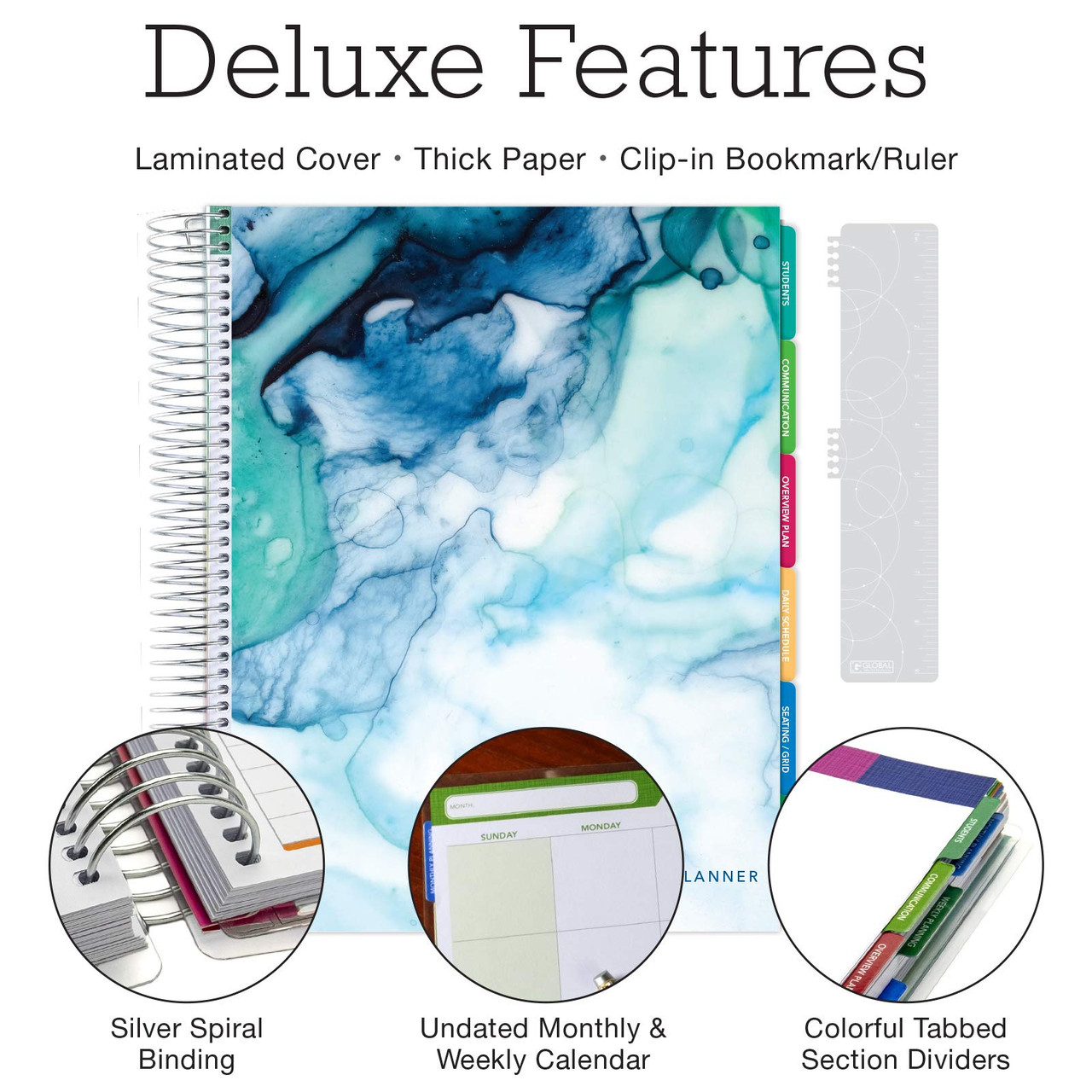 Deluxe Teacher Planner 8.5 x 11 - Undated - Blue Marble - Excello ...