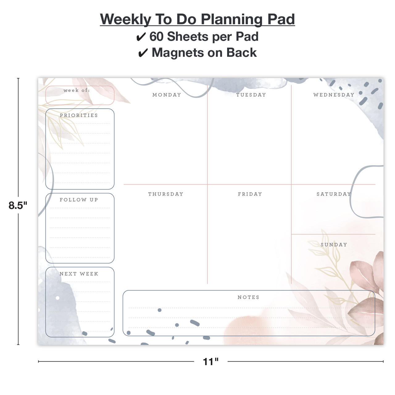 8.5” x 11” Horizontal To-Do List - Soft Pink Floral - Excello Global Brands