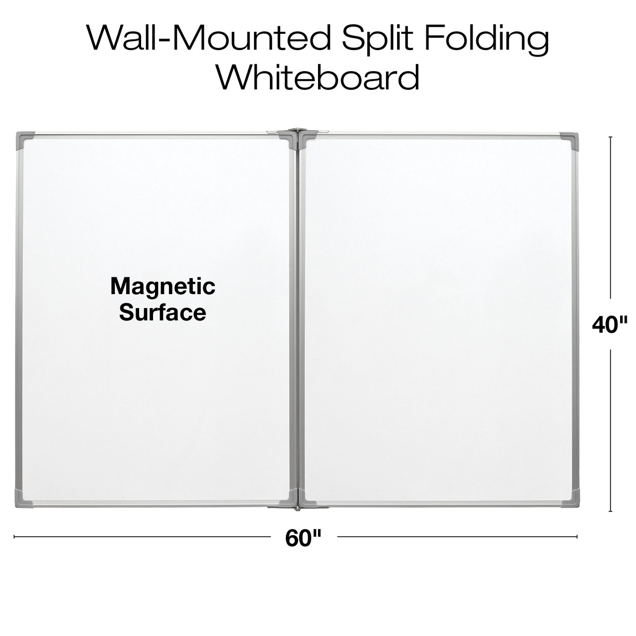 40" x 60" Wall Mounted Split Folding Whiteboard - Excello Global Brands
