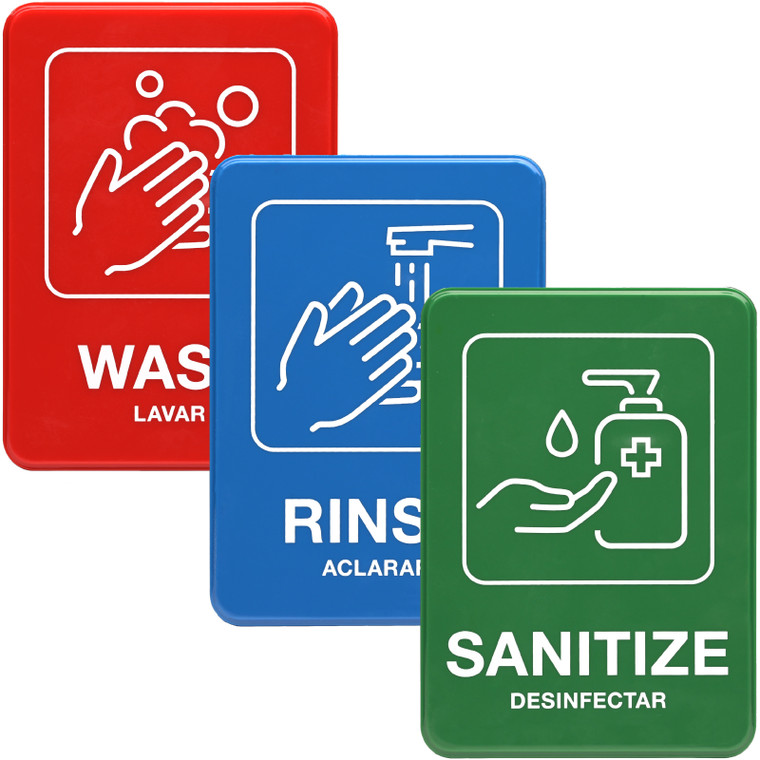 Excello Global Products Wash, Rinse, Sanitize Signs, 3/pk - Excello ...