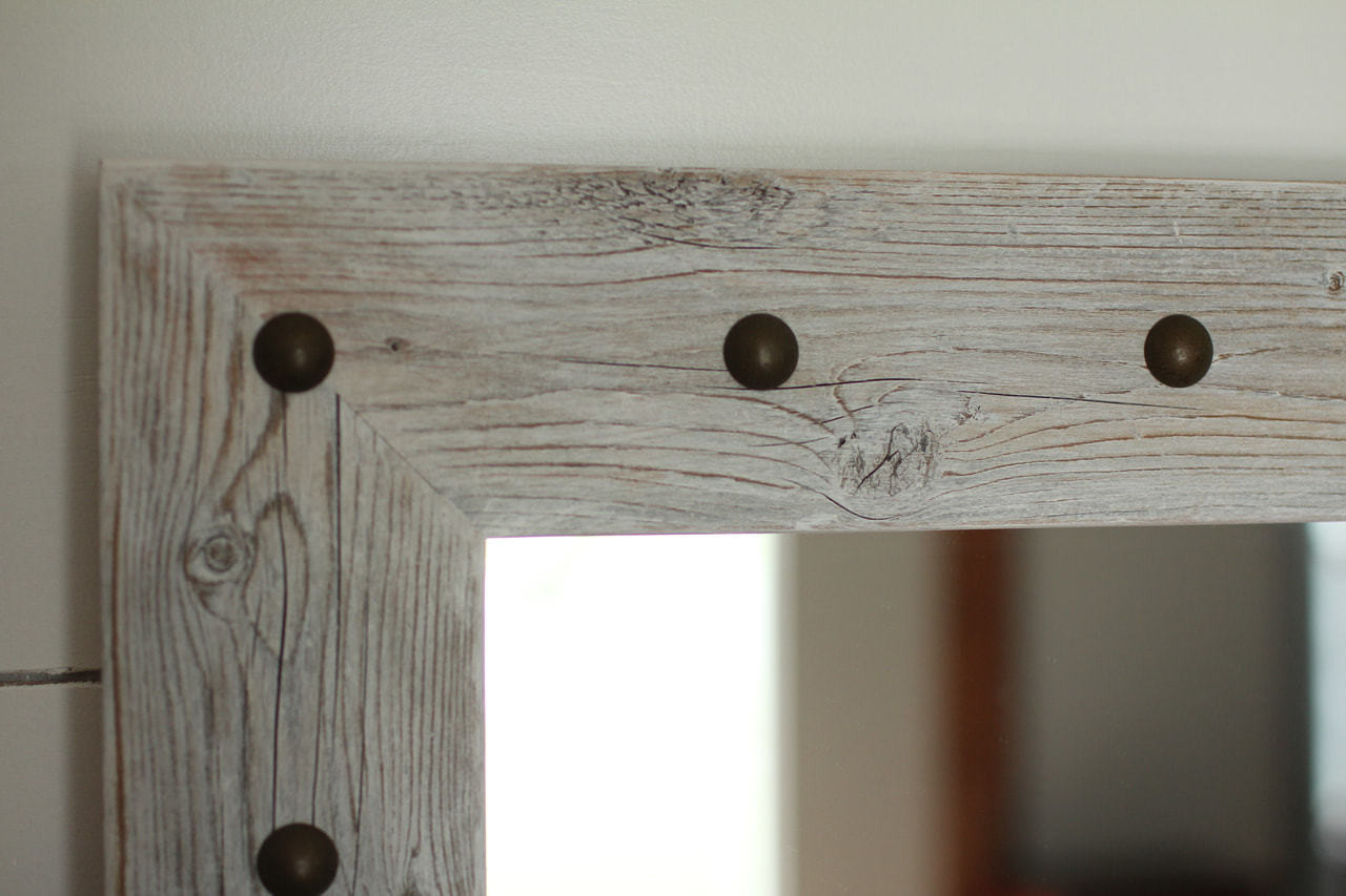 Reclaimed Wood Whitewash Mirror | Rustic Tack Accents | Custom Sizing