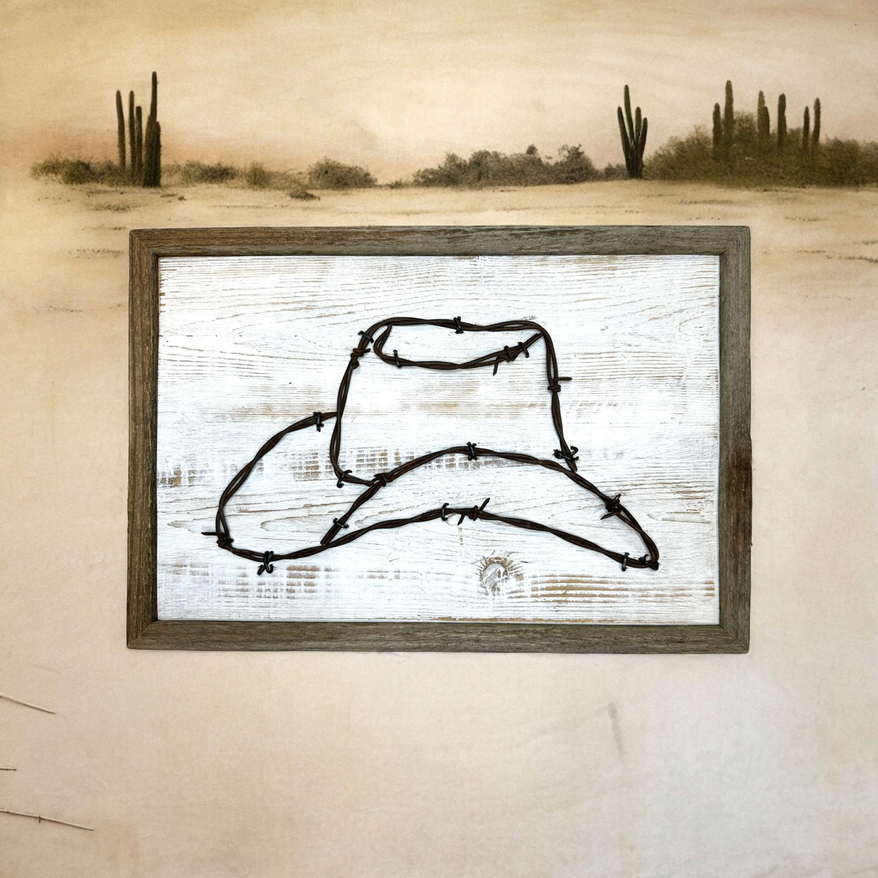 Rustic Barbed Wire Cowboy Hat Sign - My Barnwood Frames