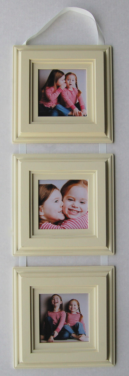 Collage Picture Frame Set- Three 5x5 White Frames on Hanging Rope