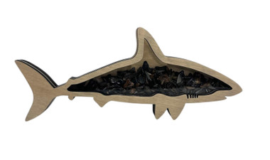 Shark Tooth Souvenir Display – Handmade Shark-Shaped Wood Holder for ...