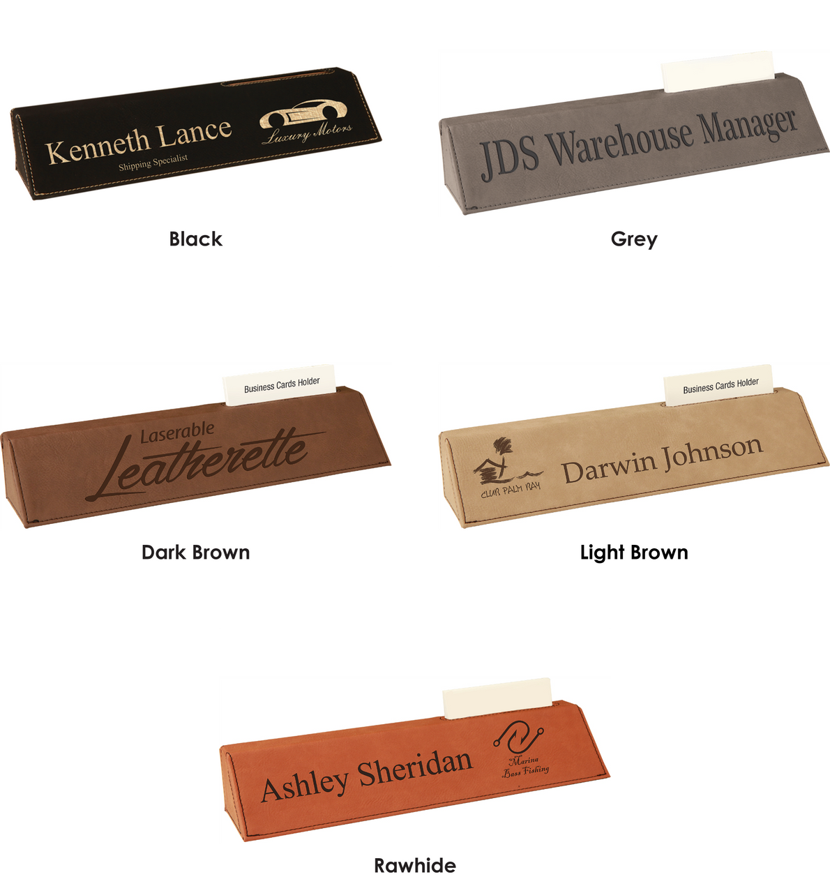 Leather Name Plate Desk Wedge with Card Holder - 10.5"