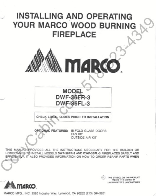 DWF Series 36" Wood Fireplace Installation and Operation Manual, United ...
