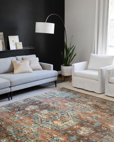 Skye oriental terracotta area rug store