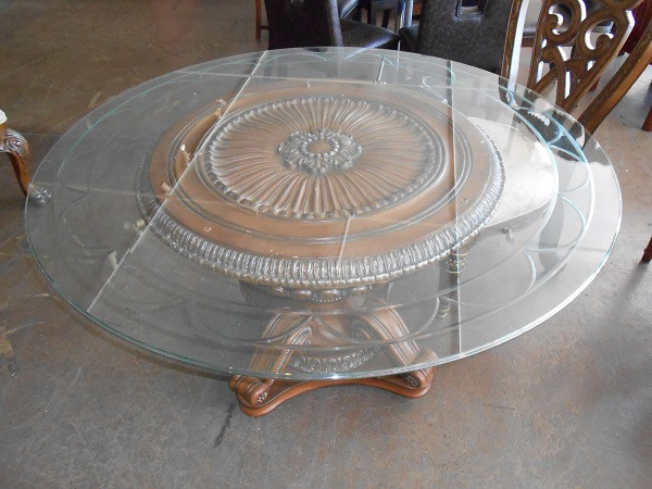 60' Rob and Stuckey Dining Room Table with Beveled Glass Top and (5 ...