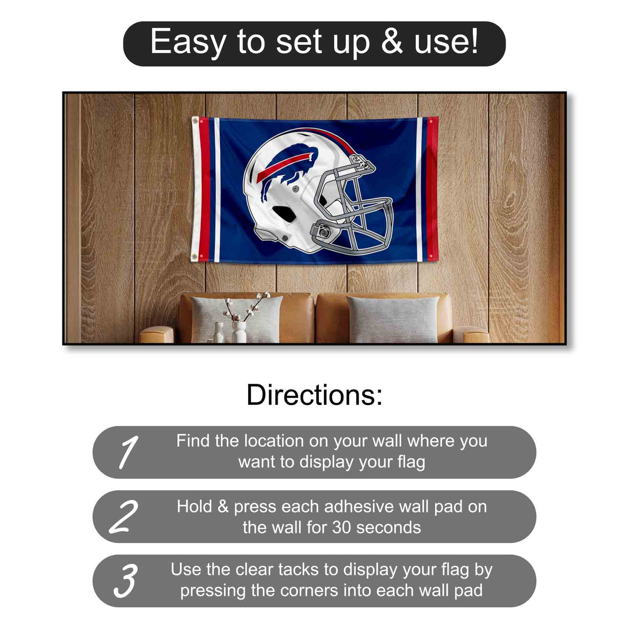 Buffalo Bills Helmet Banner Flag with Tack Wall Pads - State Street ...