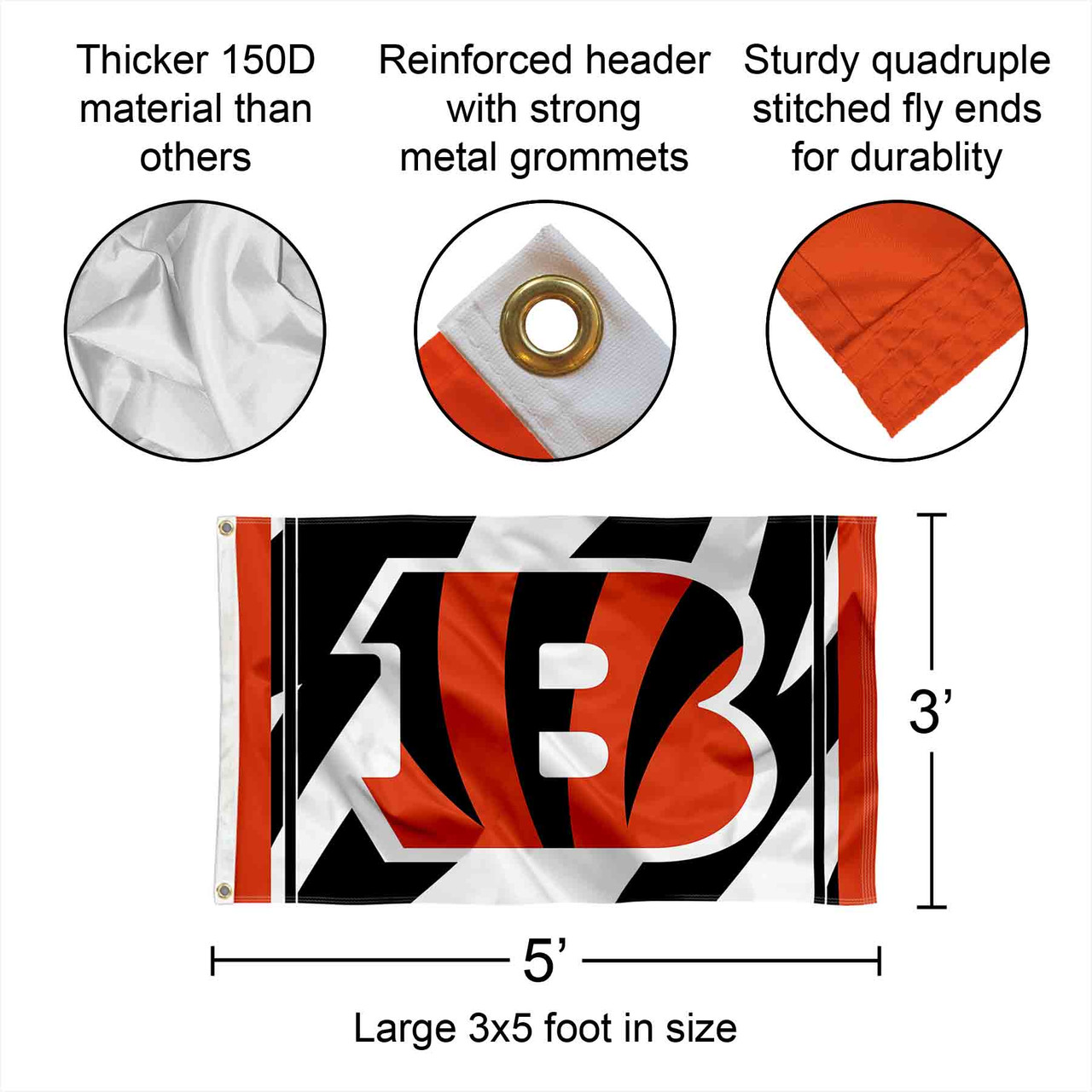 Cincinnati Bengals White Stripes 3x5 Banner Flag - State Street Products
