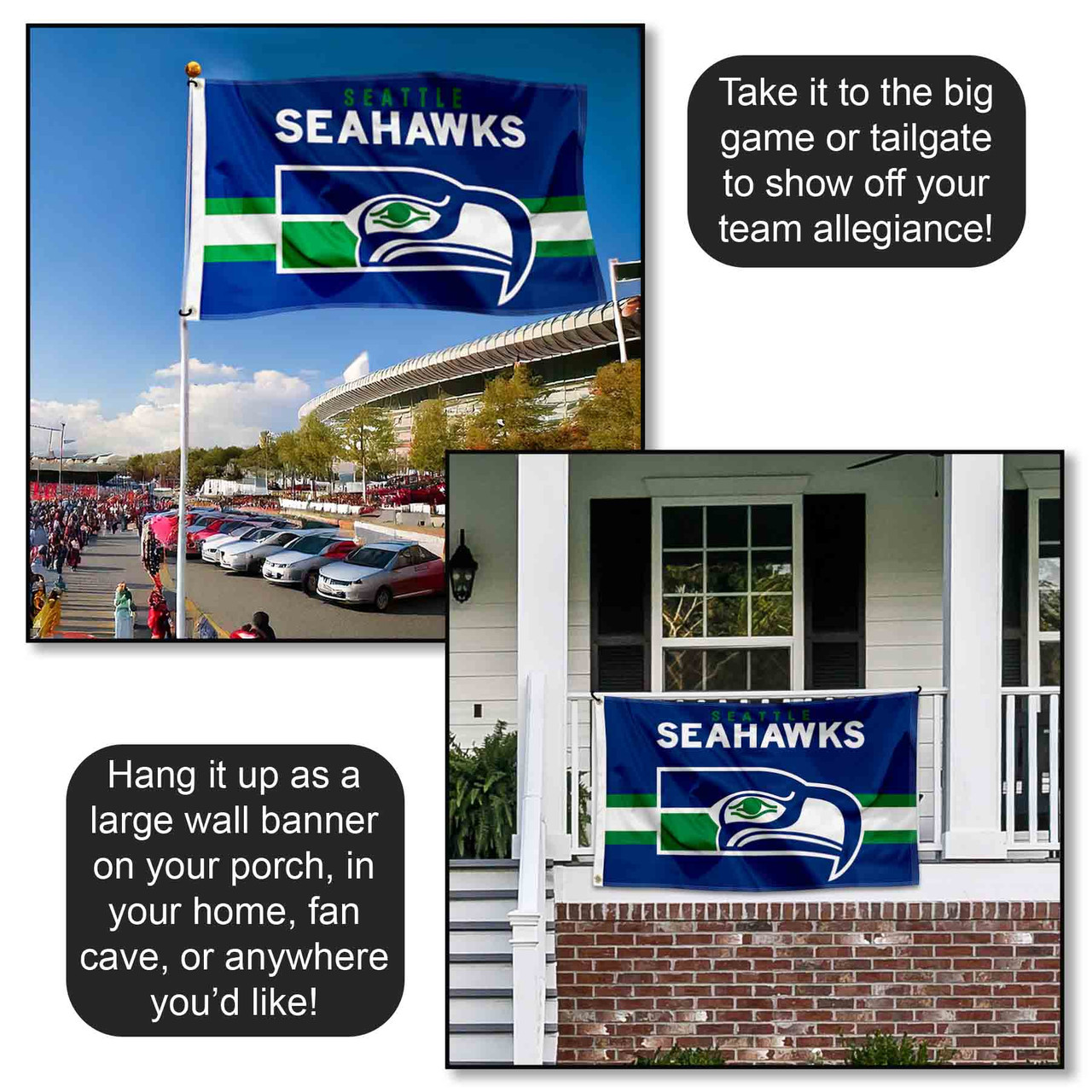 Seattle Seahawks Throwback Retro Vintage Logo Flag - State Street Products