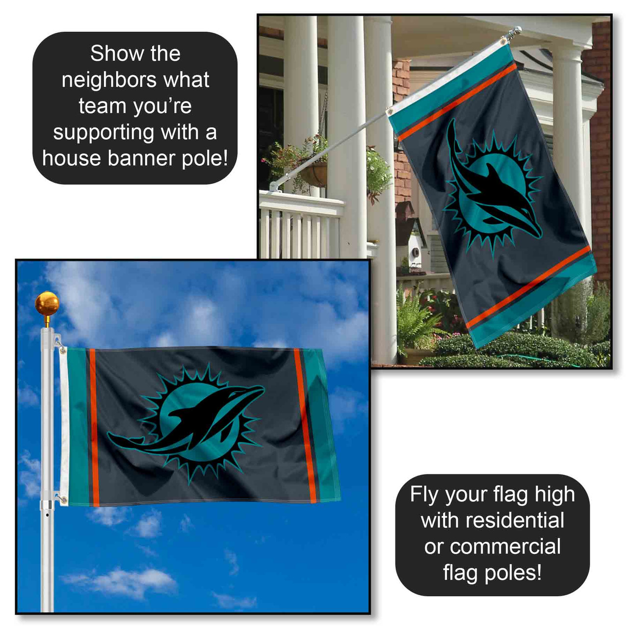Miami Dolphins Black Sideline 3x5 Banner Flag - State Street Products