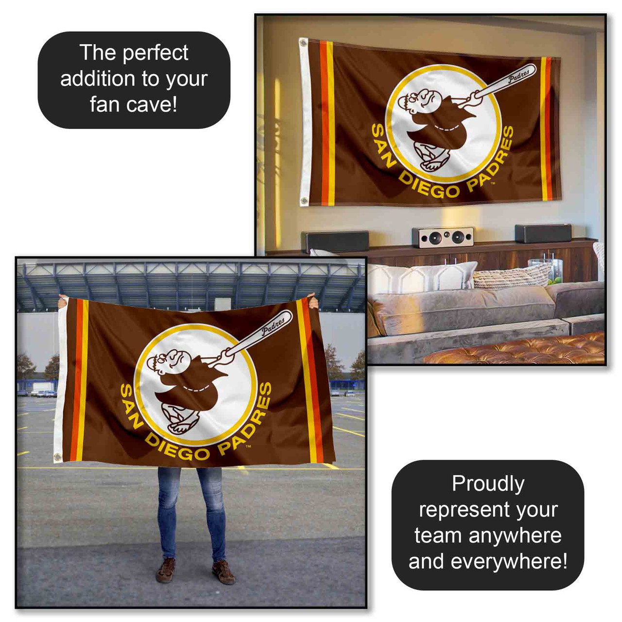 San Diego Padres Retro Vintage Throwback Logo 3x5 Large Banner Flag ...