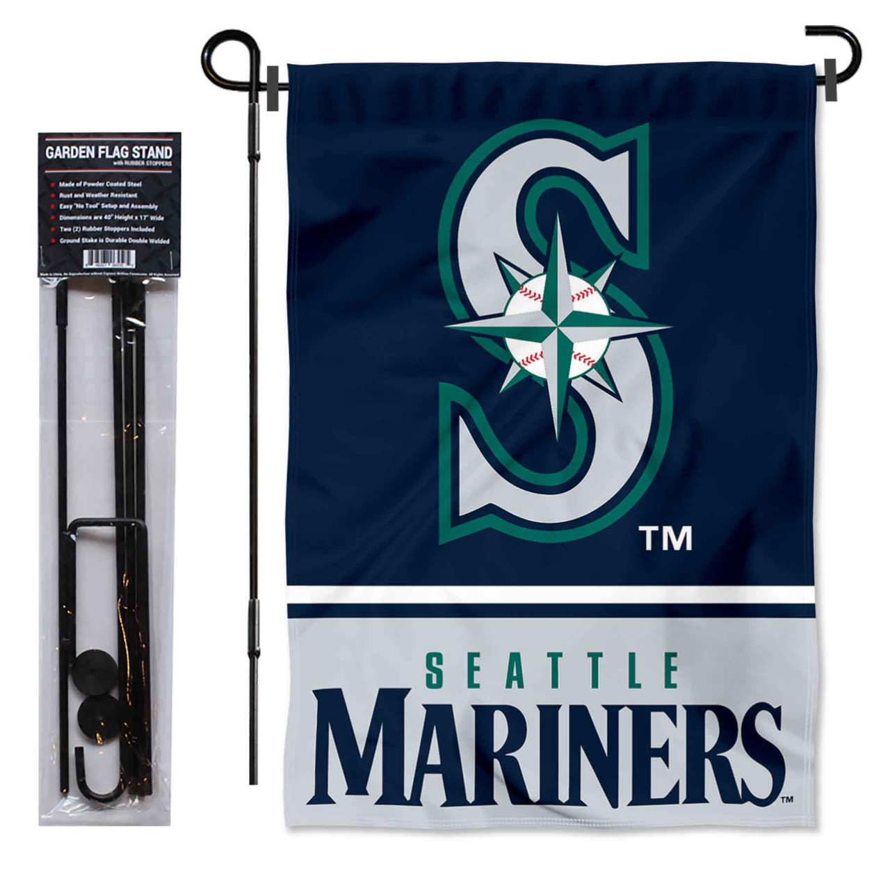 Seattle Mariners Logo Garden Flag and Stand - State Street Products