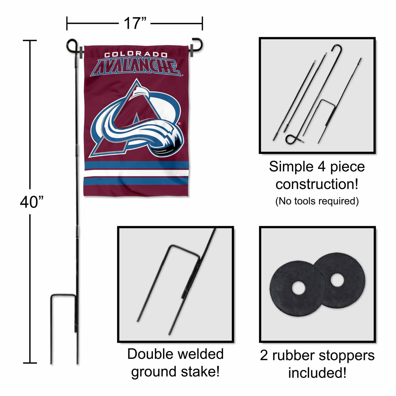 Colorado Avalanche Garden Flag and Flagpole Stand - State Street Products