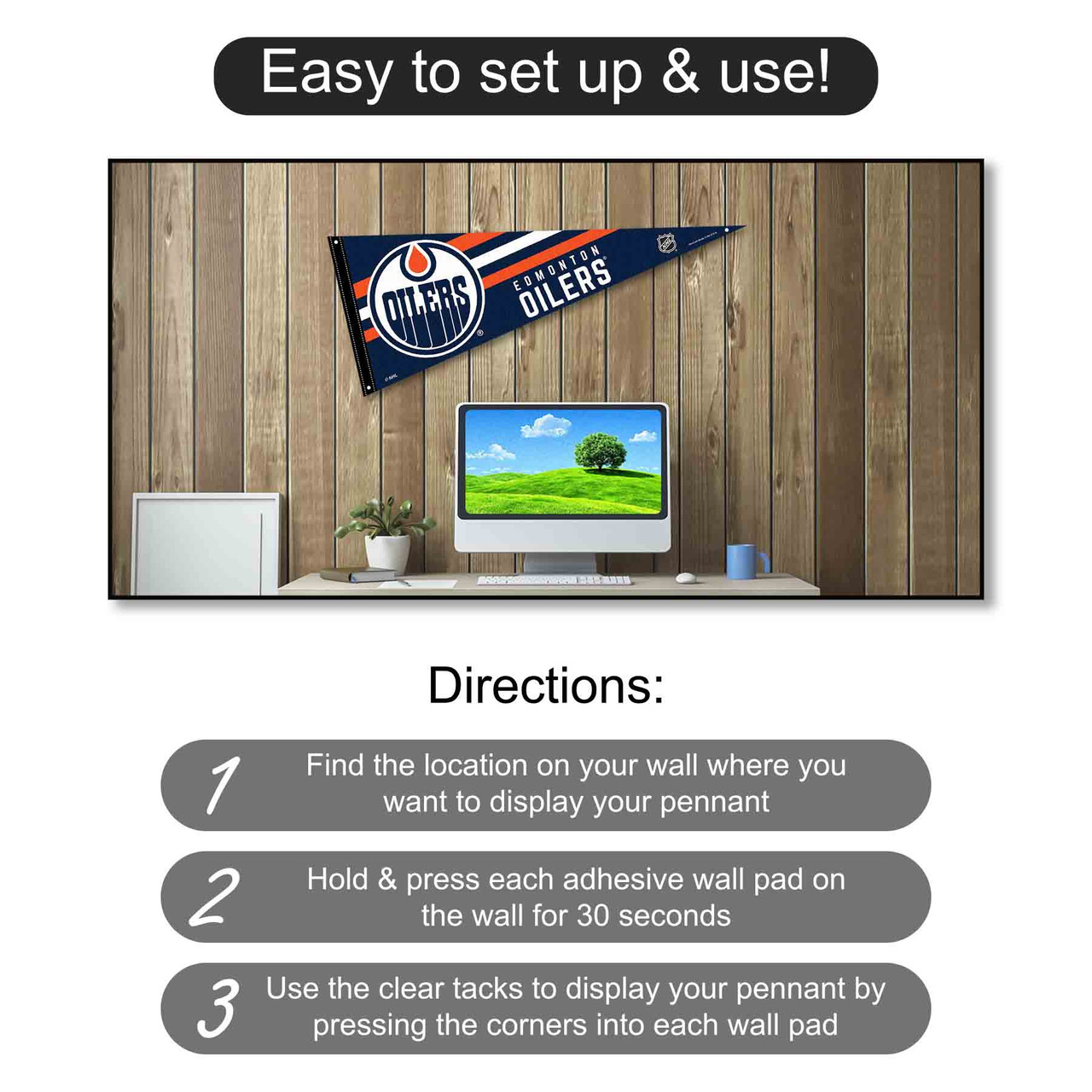 Edmonton Oilers Banner Pennant with Tack Wall Pads - State Street Products