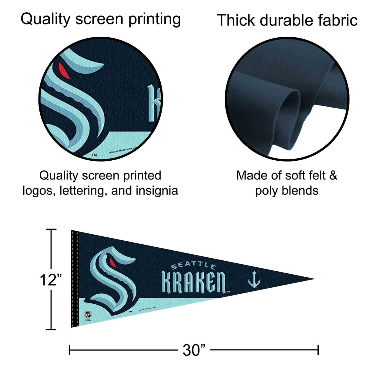 Seattle Kraken Banner Pennant with Tack Wall Pads - State Street Products