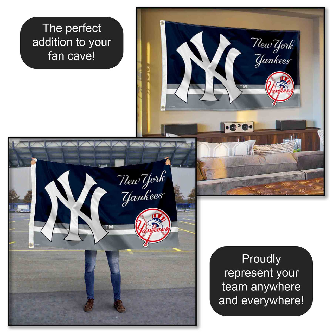 NY Yankees Logo Insignia 3x5 Large Banner Flag - State Street Products