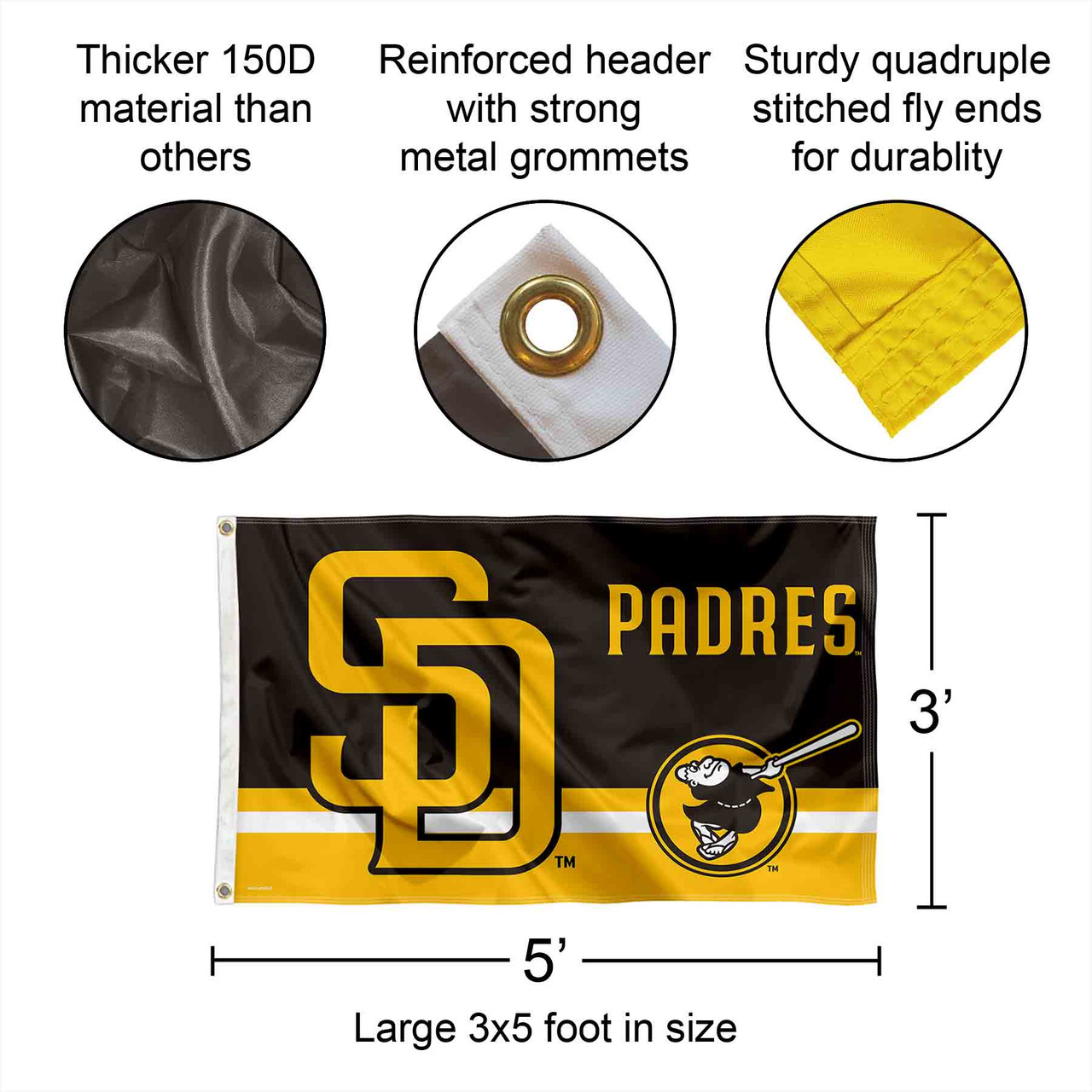 San Diego Padres Logo Insignia 3x5 Large Banner Flag - State Street ...