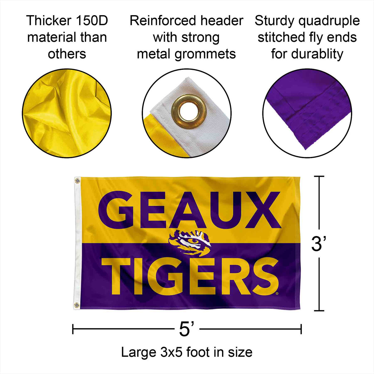 Louisiana State LSU Tigers Geaux Tigers Flag - State Street Products