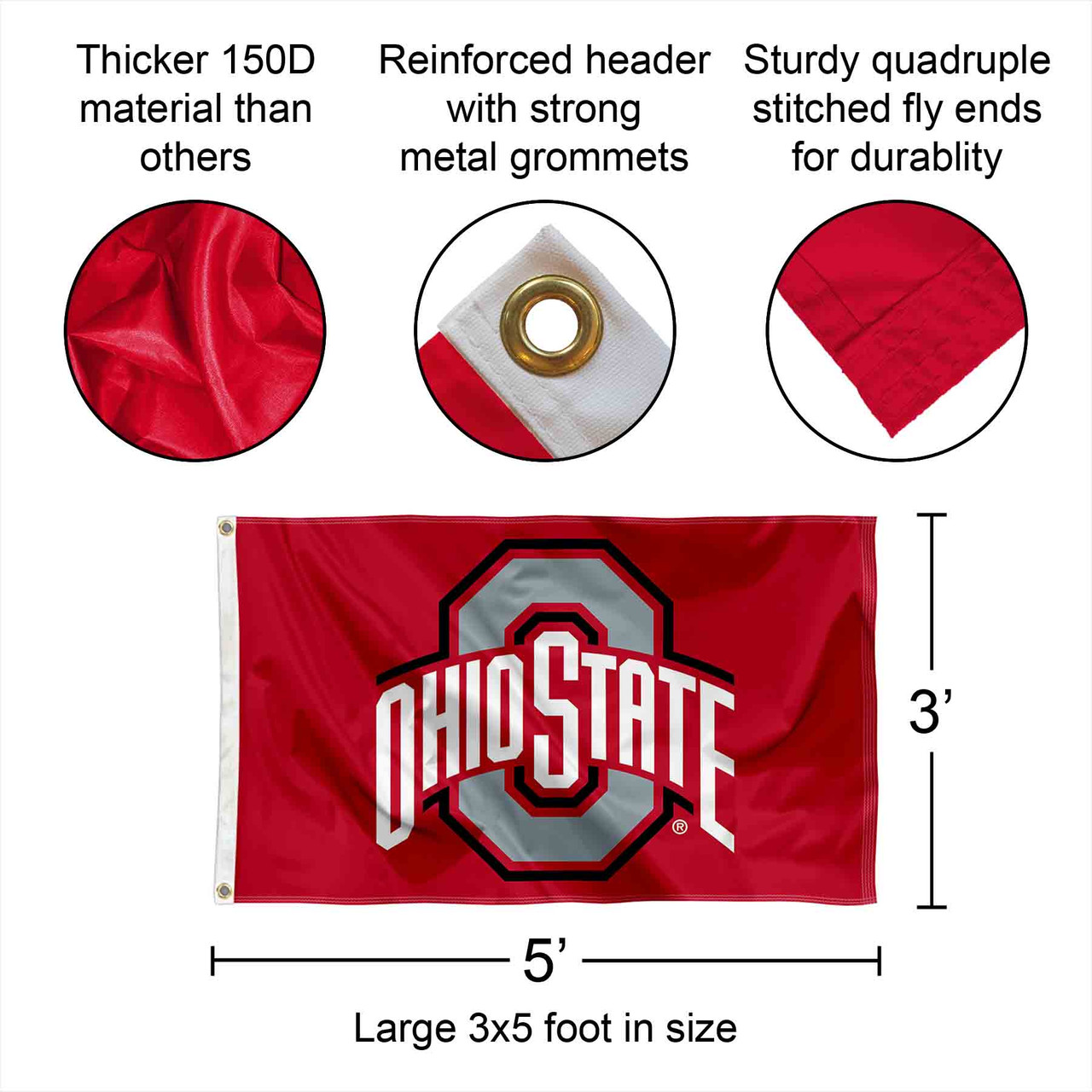 Ohio State Buckeyes Polyester Outdoor Large Flag - State Street Products