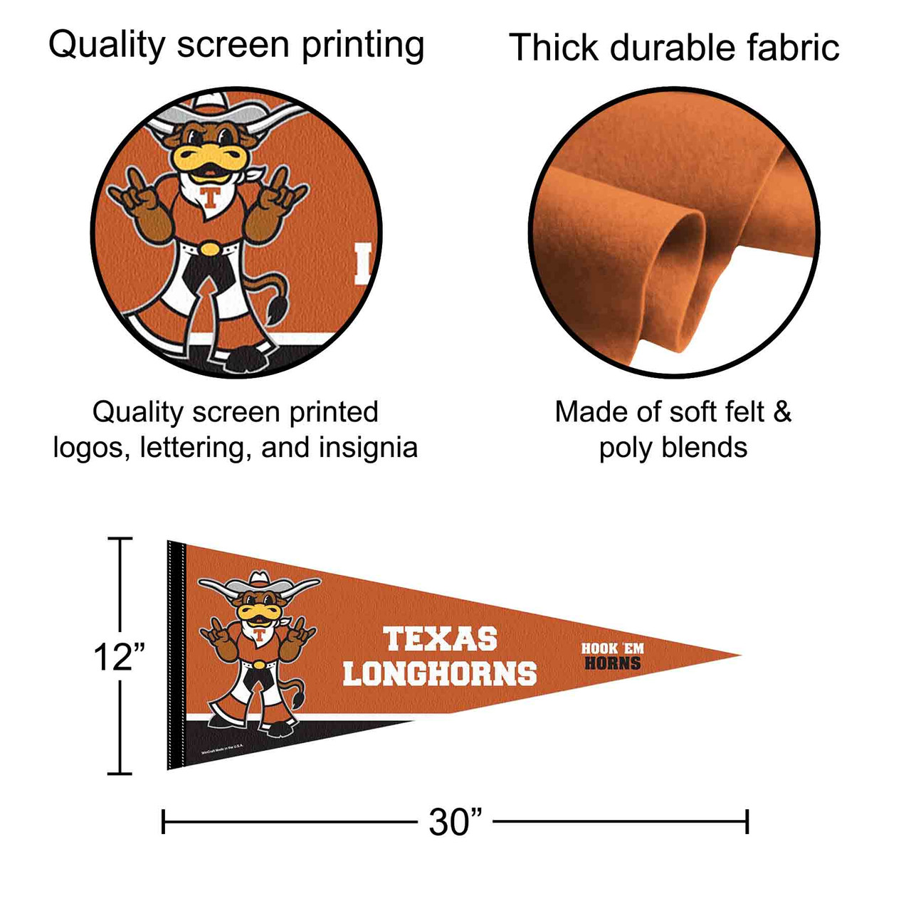 Texas Longhorns Hook Em Horns Pennant - State Street Products