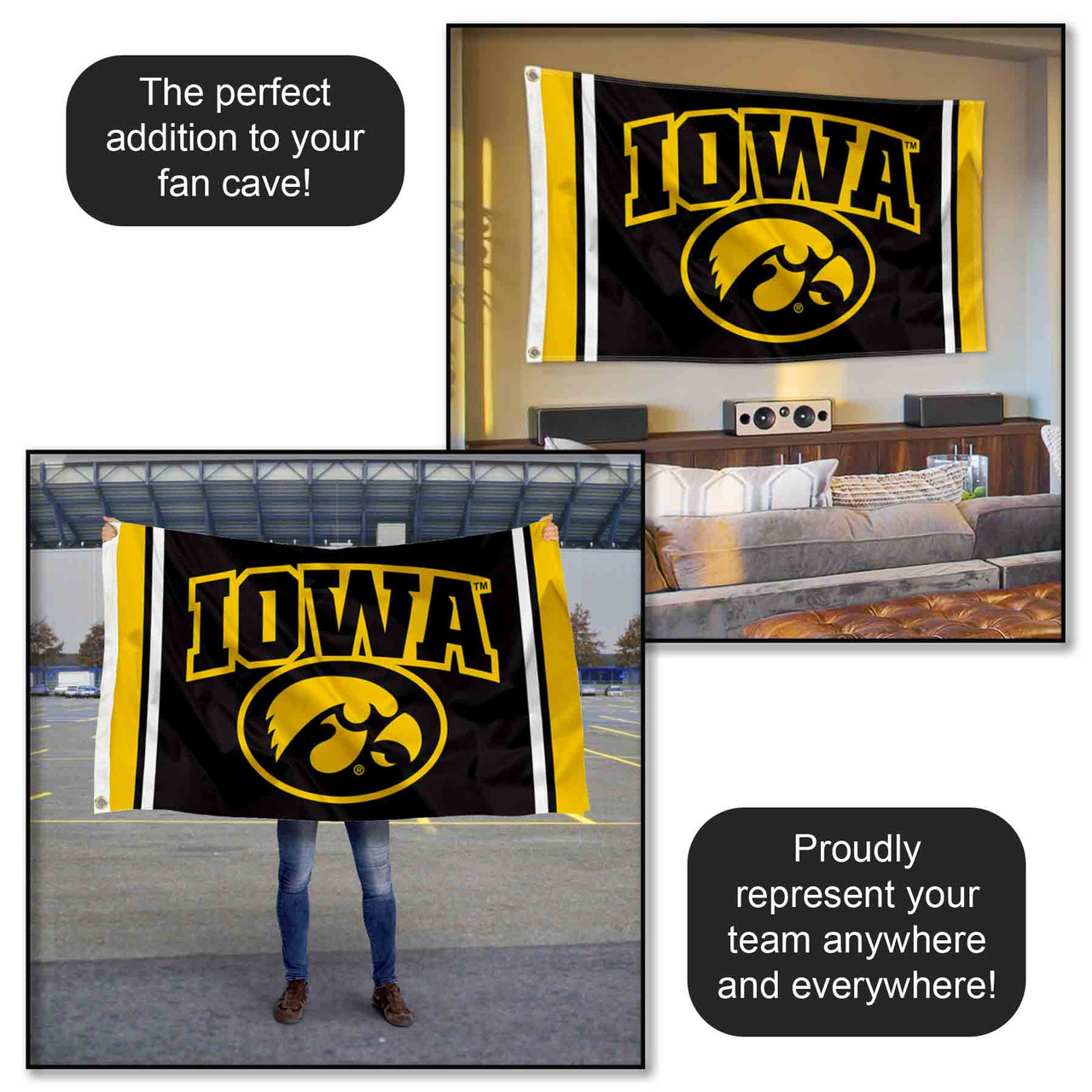 Iowa Hawkeyes Arched Wordmark Flag - State Street Products