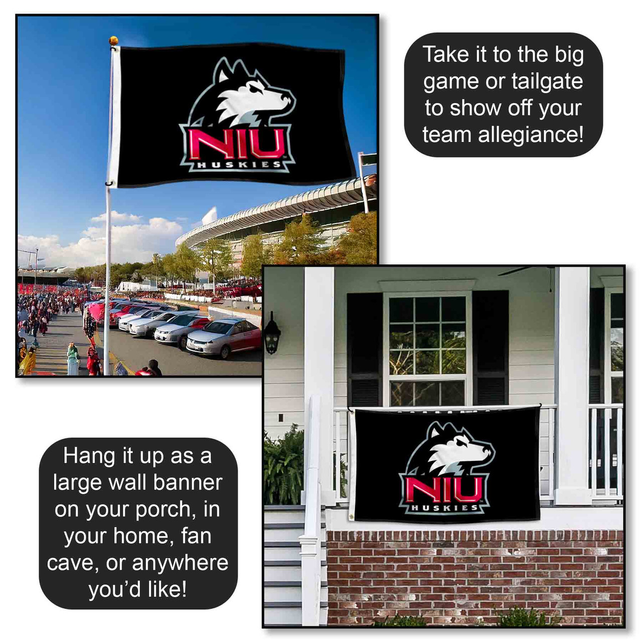 Northern Illinois Huskies Black Logo Flag - State Street Products