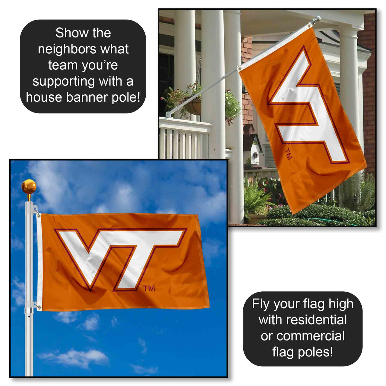 Virginia Tech Hokies Orange VT Logo Flag - State Street Products