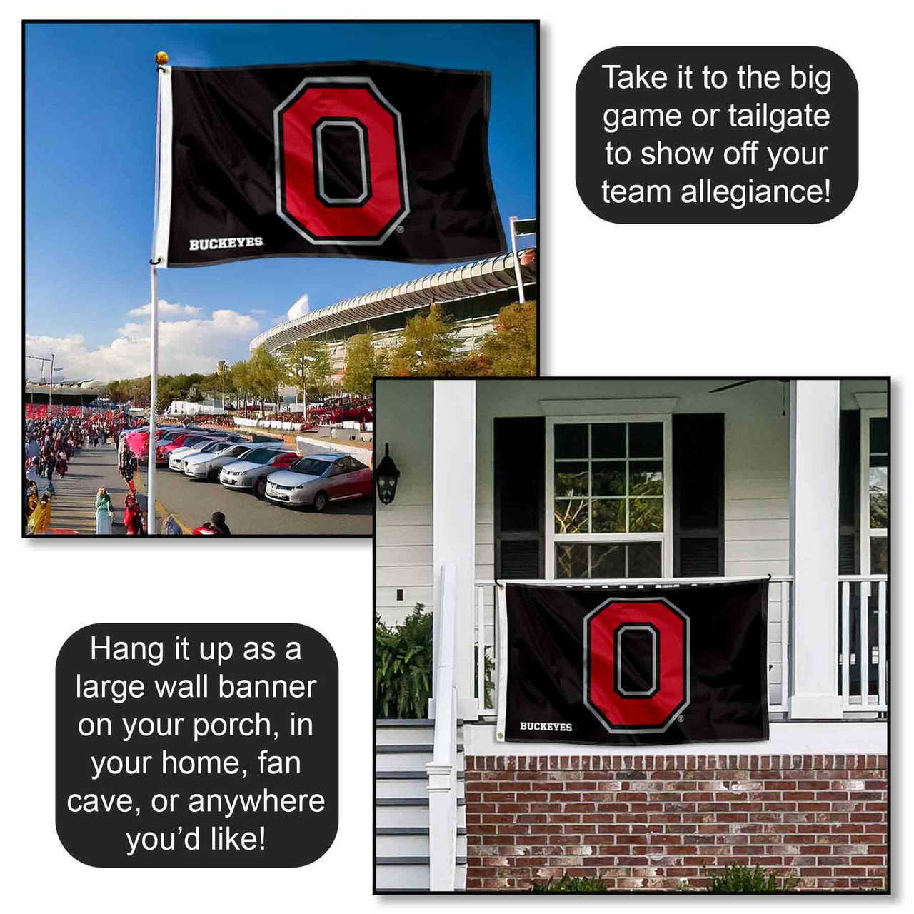 Ohio State Buckeyes Black Block O Logo Flag - State Street Products