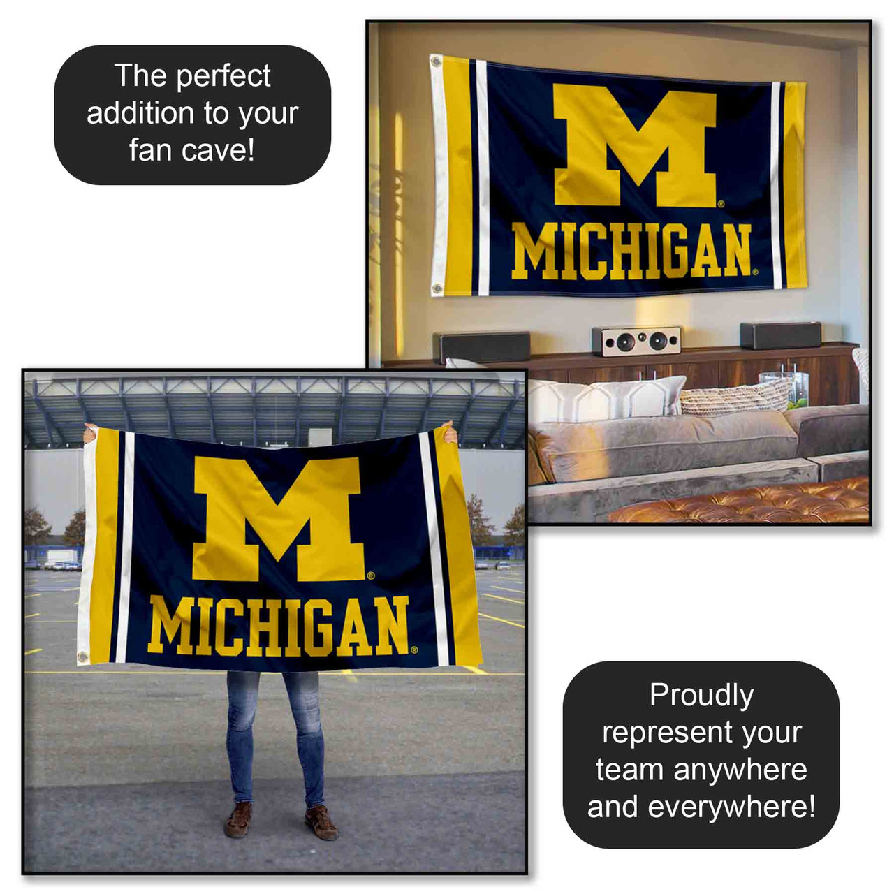 Michigan Wolverines Wordmark Flag - State Street Products