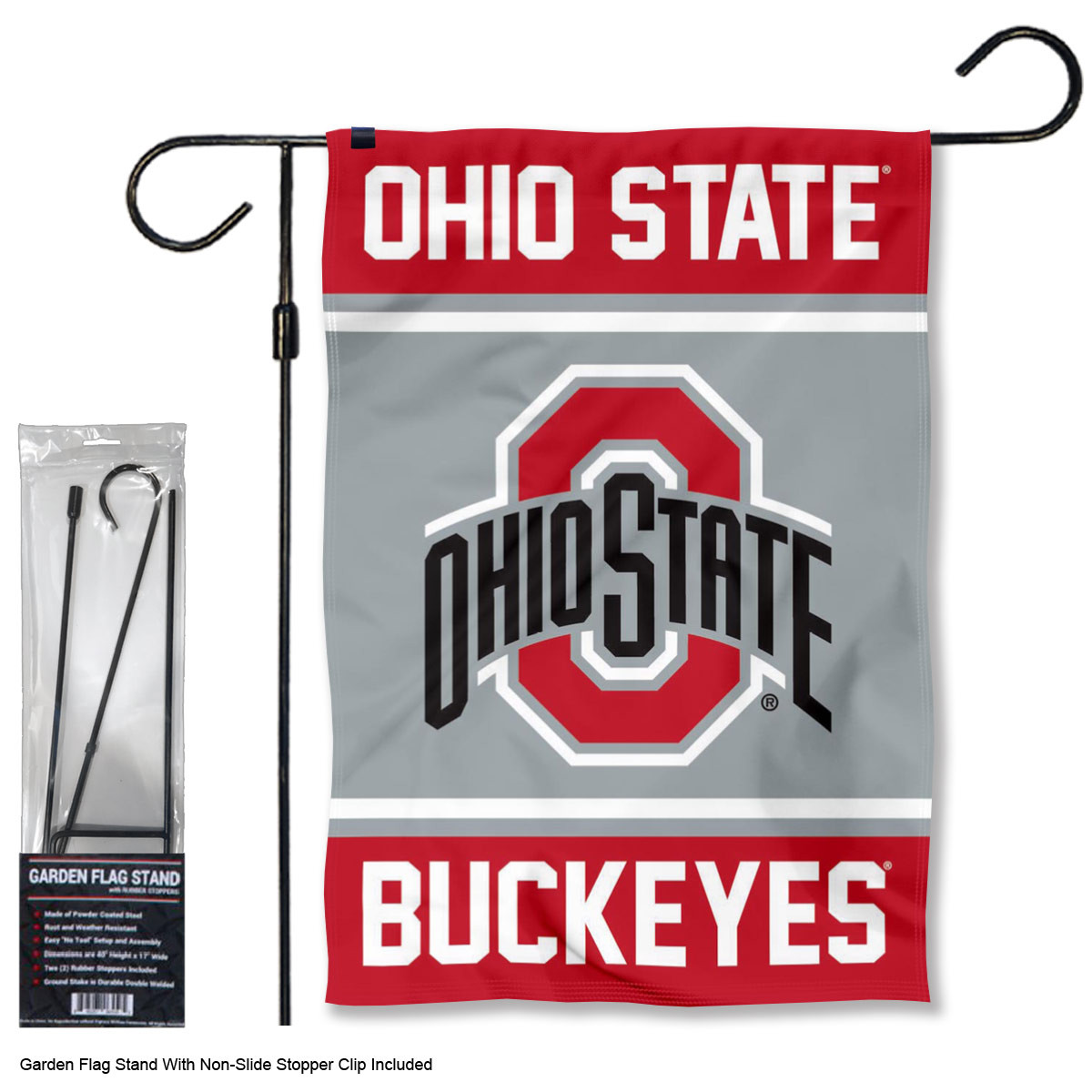 OSU Buckeyes Logo Garden Flag and Pole Stand - State Street Products