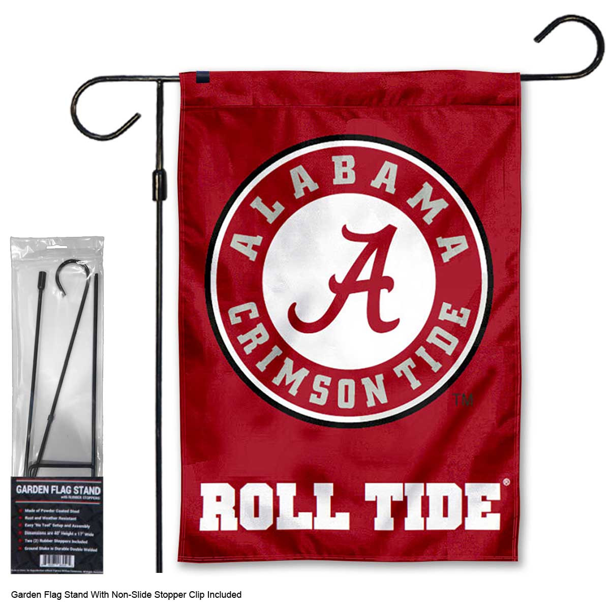 Alabama Crimson Tide Circle Logo Garden Flag and Pole Stand - State ...