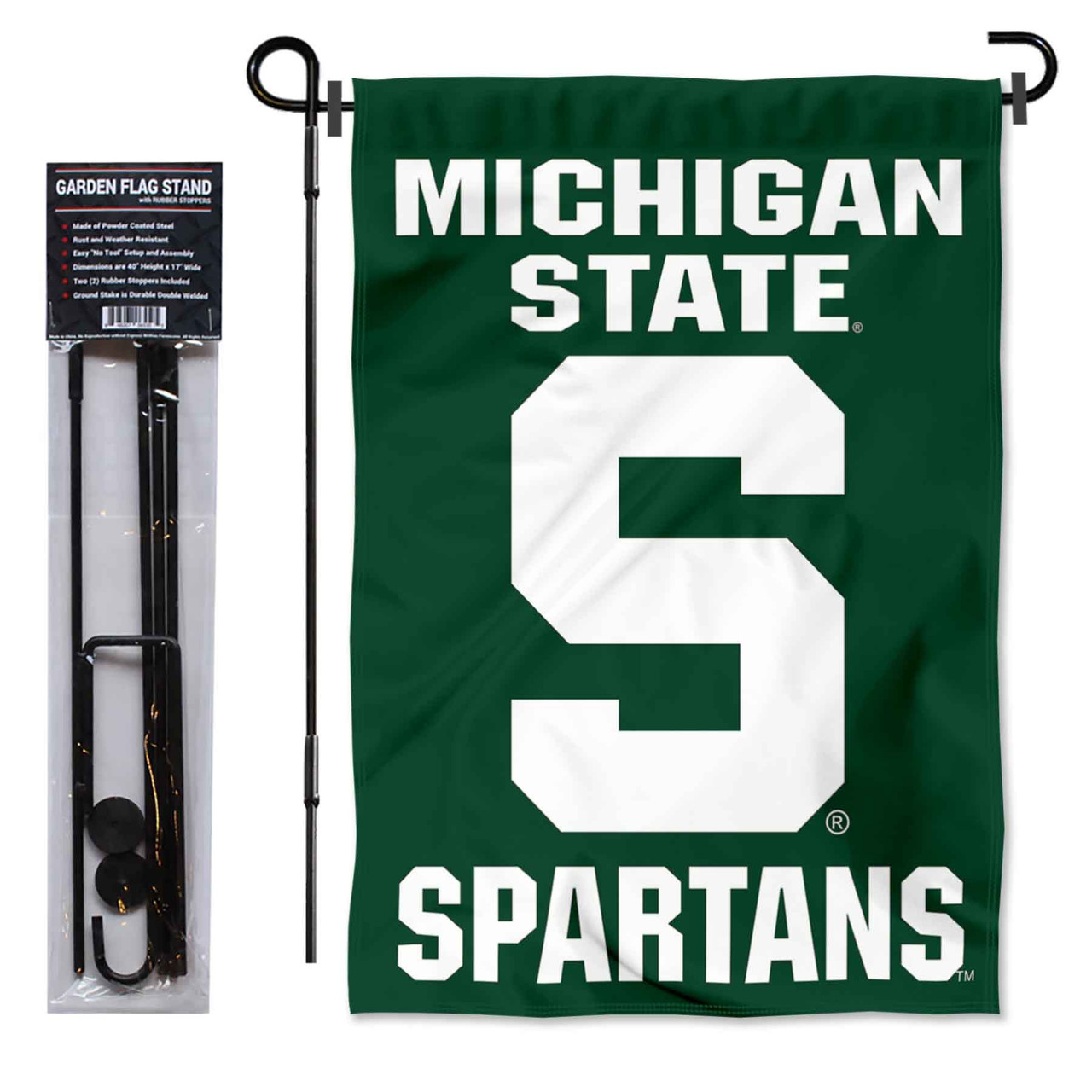 Michigan State Spartans Block S Garden Flag and Pole Stand - State ...