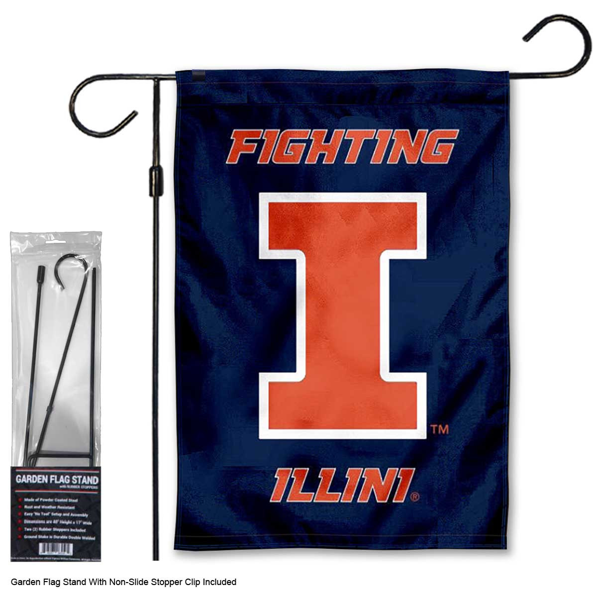 Illinois Fighting Illini Logo Garden Flag and Pole Kit - State Street ...