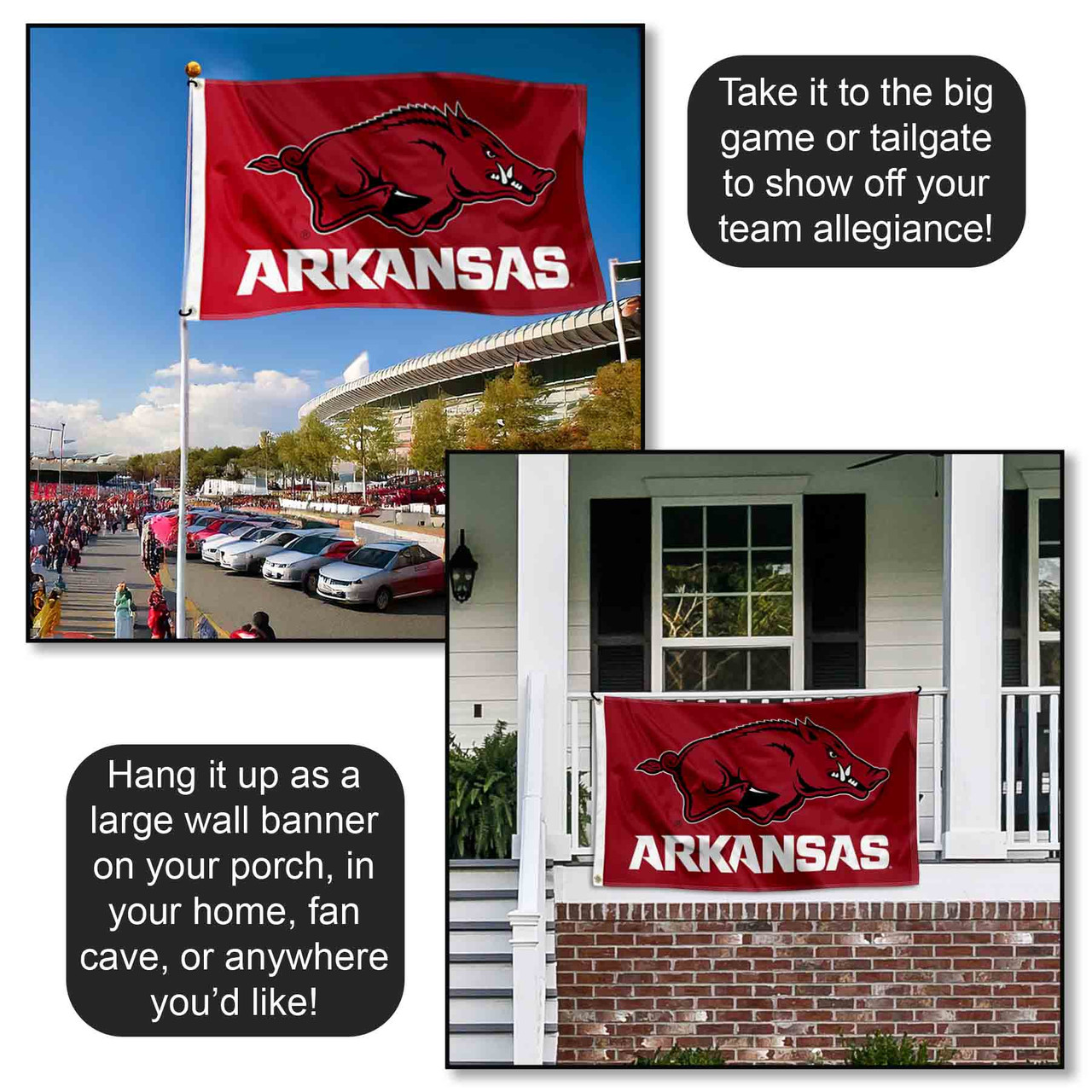 Arkansas Razorbacks Logo Wordmark Flag - State Street Products