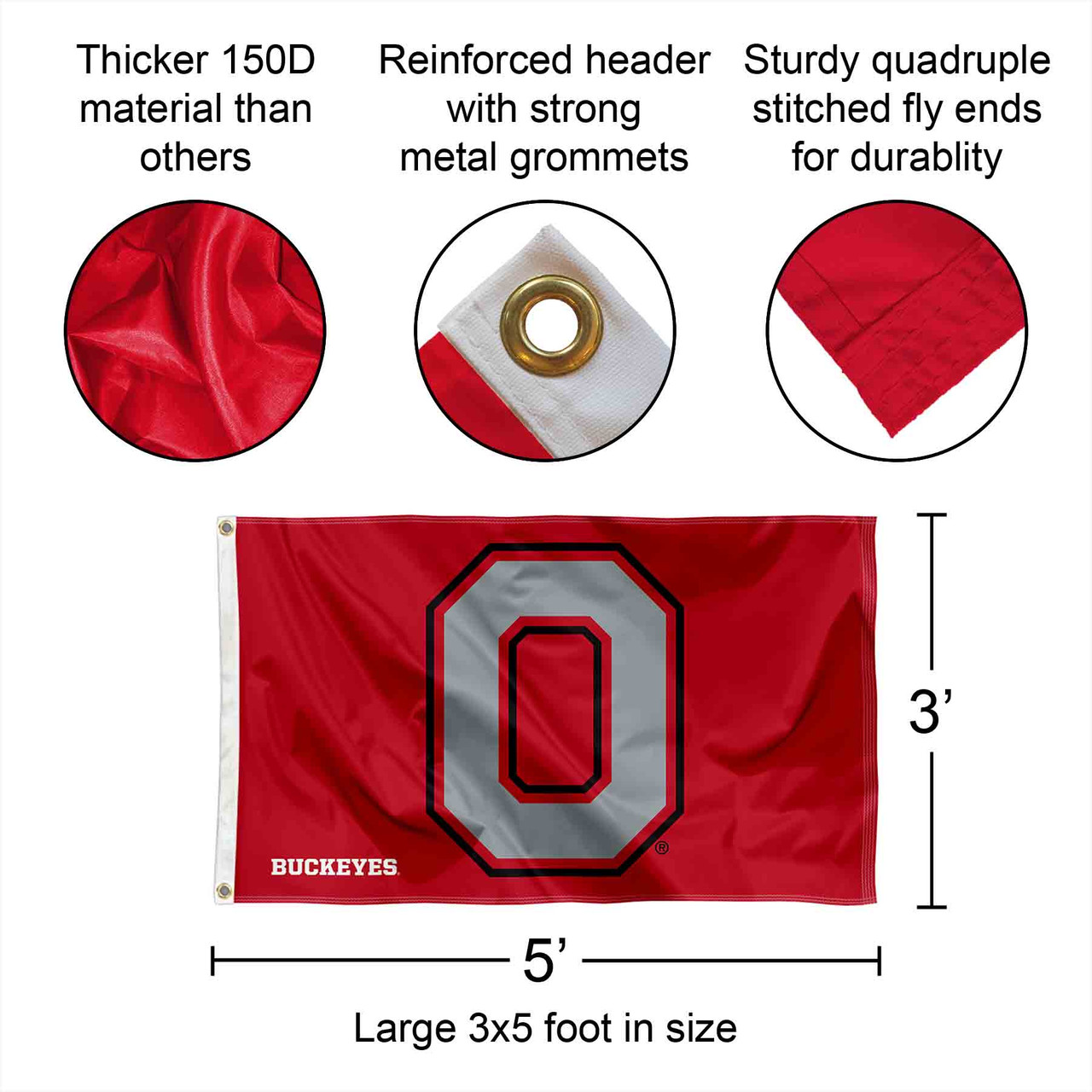 Ohio State Buckeyes Scarlet Block O Flag - State Street Products