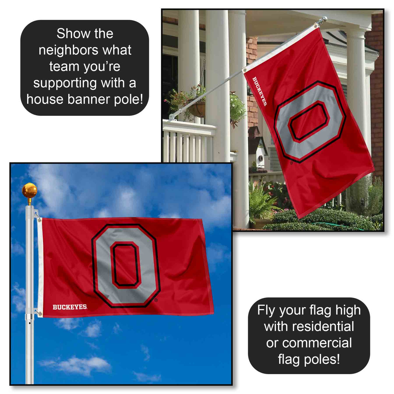 Ohio State Buckeyes Scarlet Block O Flag - State Street Products